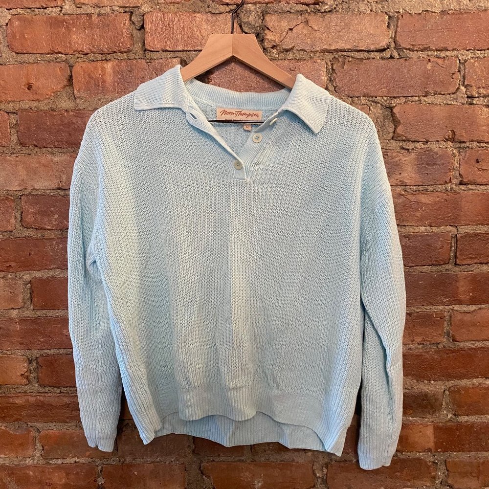 Vintage Retro Baby Blue Collared Knit Top - Gem